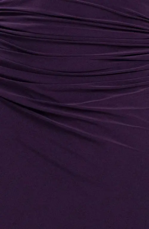 Betsy & Adam Beaded Mock Neck Column Gown - Plum/silver