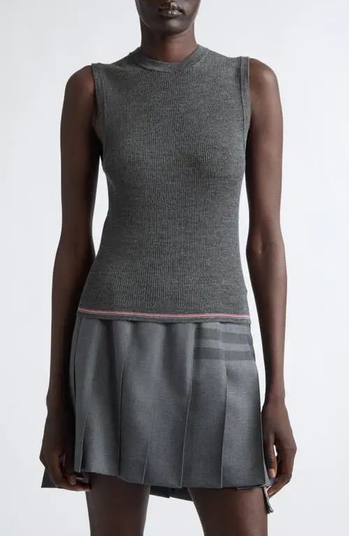 Thom Browne Merino Wool Rib Sweater Vest - Medium Grey