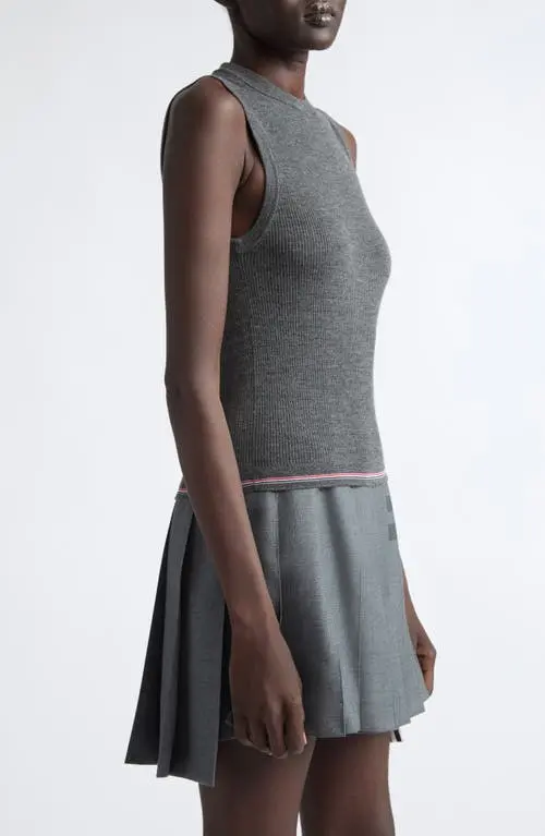 Thom Browne Merino Wool Rib Sweater Vest - Medium Grey