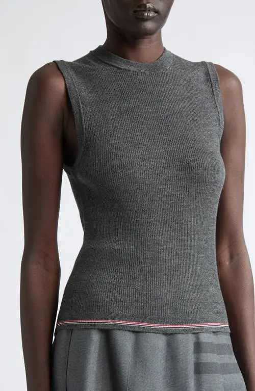 Thom Browne Merino Wool Rib Sweater Vest - Medium Grey