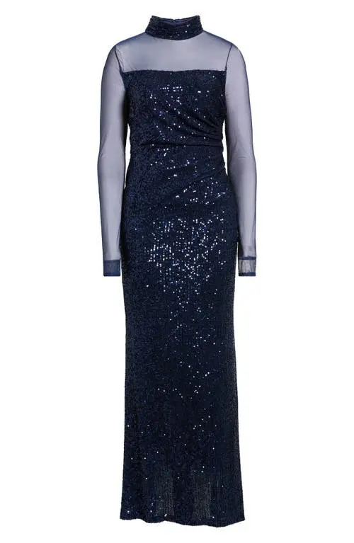 Eliza J Long Sleeve Mock Neck Sequin Gown
