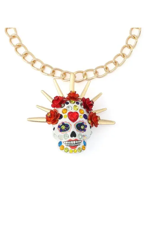 Betsey Johnson Sugar Skull Crown Pendant Necklace