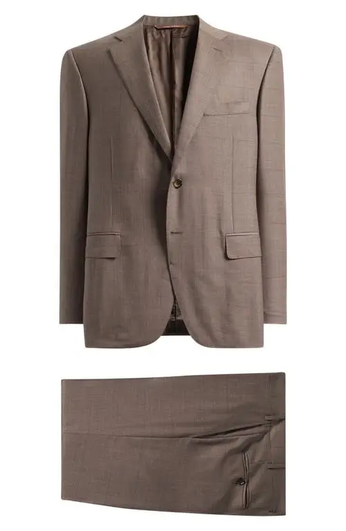Canali Siena Regular Fit Windowpane Check Wool Twill Suit - Brown