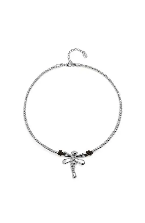 UNODE50 Sterling Plated Short Necklace With Dragonfly Motif