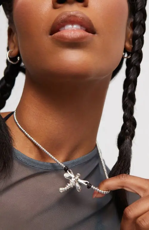 UNODE50 Sterling Plated Short Necklace With Dragonfly Motif