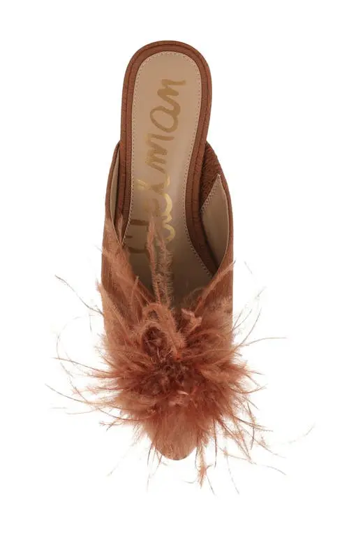 Sam Edelman Feather Embellished Jacquard Mule - Bright Bourbon