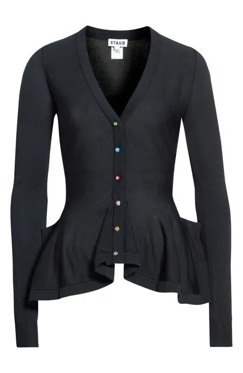 Staud Jamie Ruffle Hem Cardigan - Black