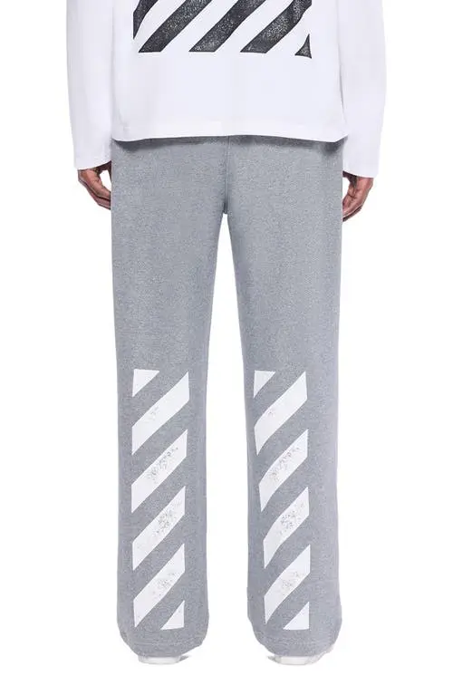 L/AB C/O OFF-WHITE Diagonal Stripe Logo Cotton French Terry Sweatpants - Heather Grey