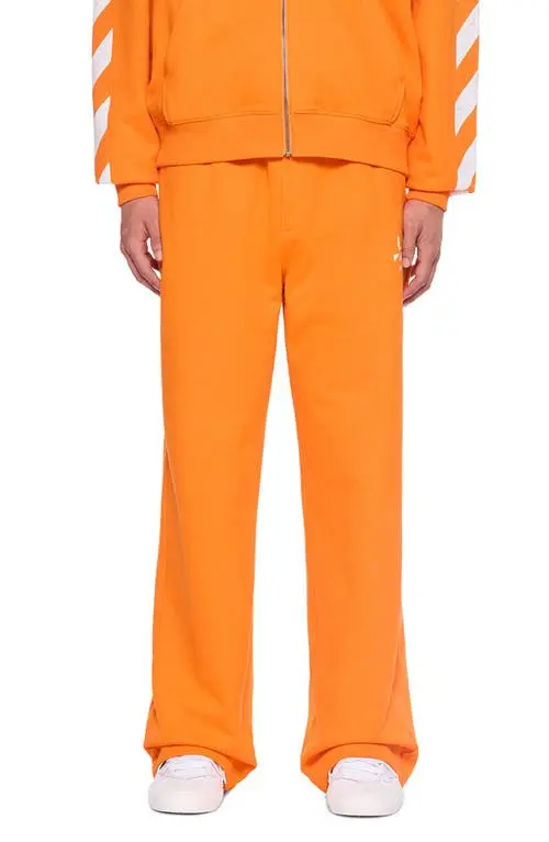 L/AB C/O OFF-WHITE Diagonal Stripe Logo Cotton French Terry Sweatpants - Orange Tiger