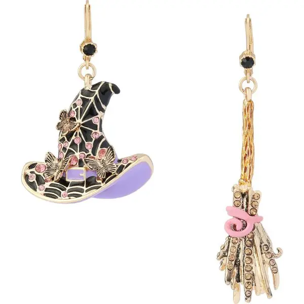 Betsey Johnson Broomstick Leverback Drop Earrings - Purple