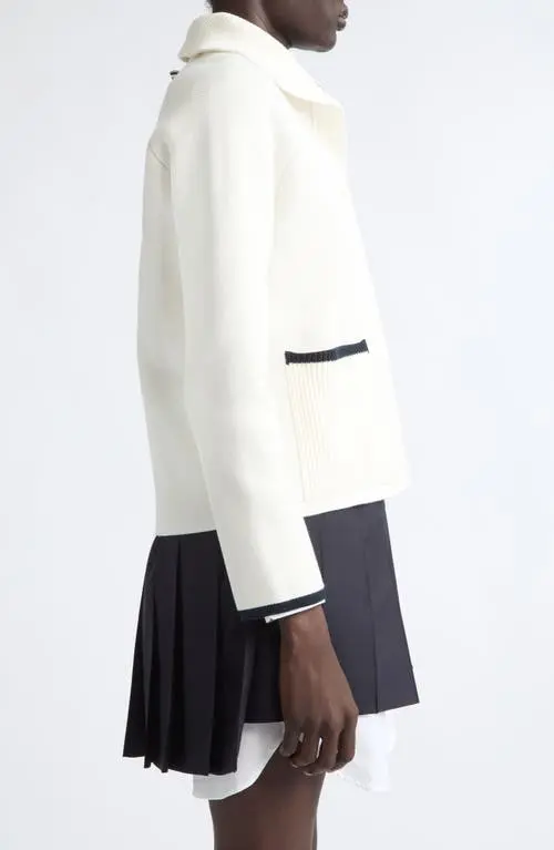 Thom Browne Double Face Pique Stitch Cardigan - White