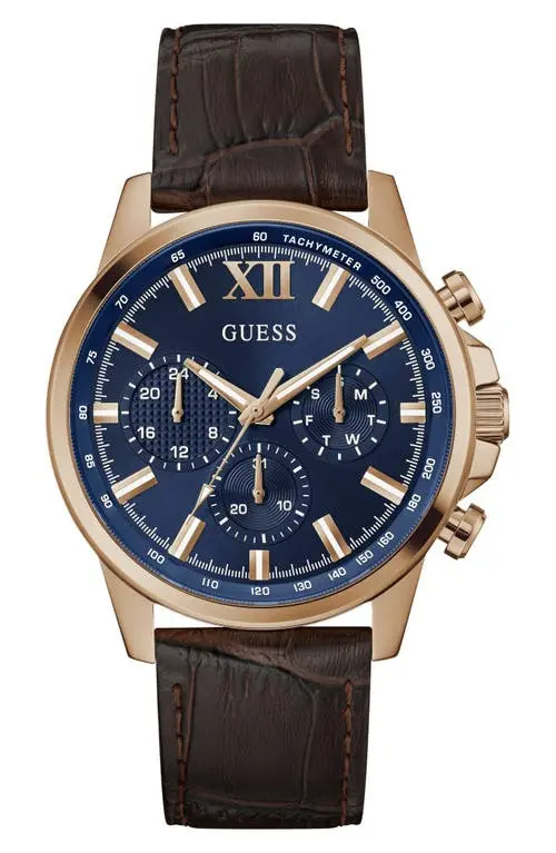 Guess Walker Blue Dial Multifunction Leather Strap Watch
