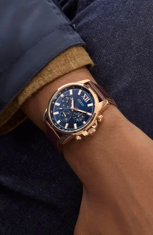 Guess Walker Blue Dial Multifunction Leather Strap Watch
