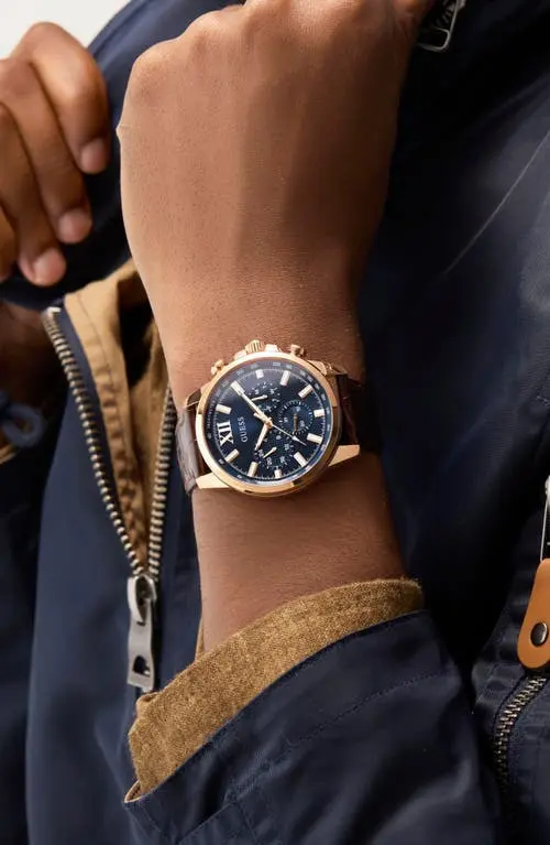 Guess Walker Blue Dial Multifunction Leather Strap Watch