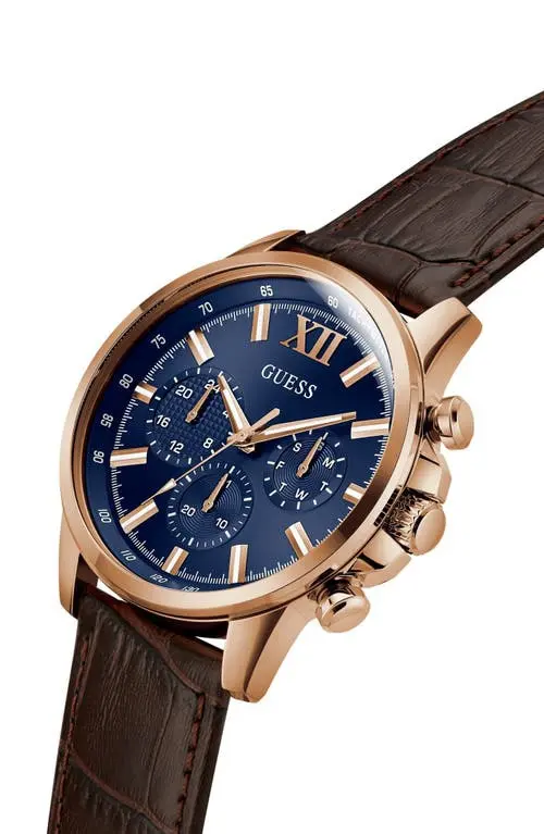 Guess Walker Chronograph Watch With Embossed Leather Strap