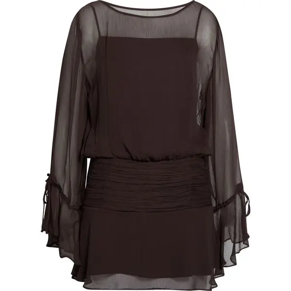 Staud Beatrix Long Sleeve Ruched Waist Dress