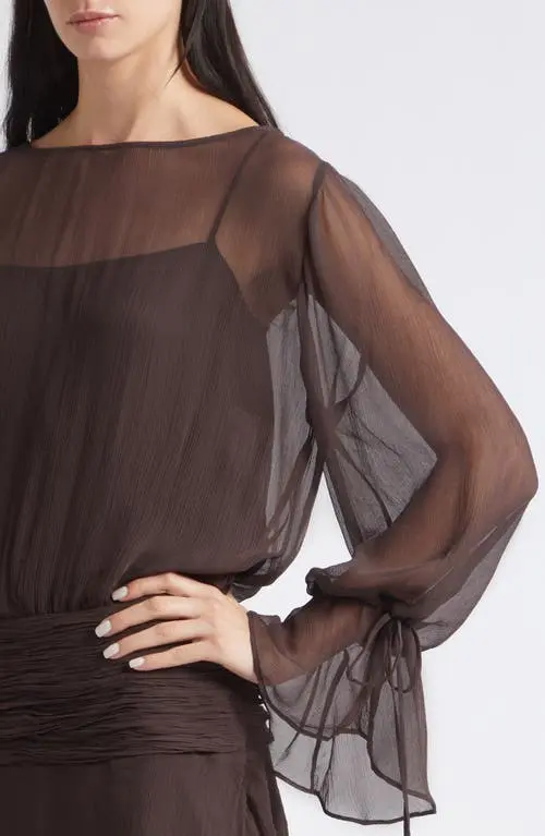 Staud Beatrix Long Sleeve Ruched Waist Dress