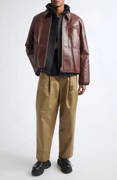 Sacai Belted Pleat Front Cotton Chinos - Dark Beige