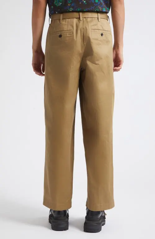 Sacai Belted Pleat Front Cotton Chinos - Dark Beige