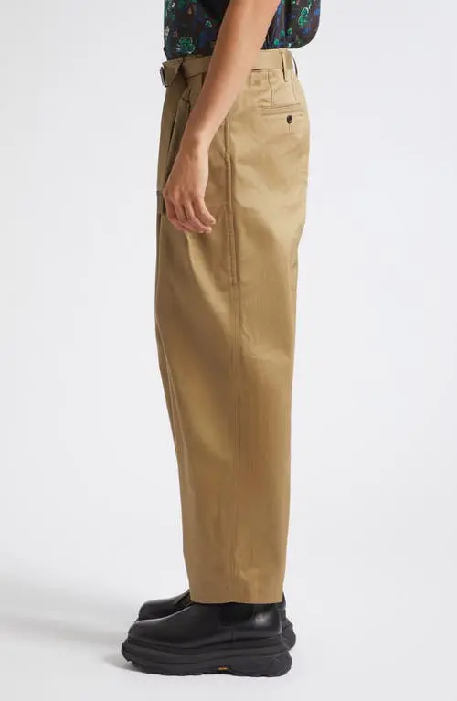 Sacai Belted Pleat Front Cotton Chinos - Dark Beige
