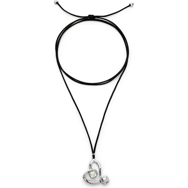 UNODE50 Long Sterling-plated Cord Pendant With Crystal Heart - Silver