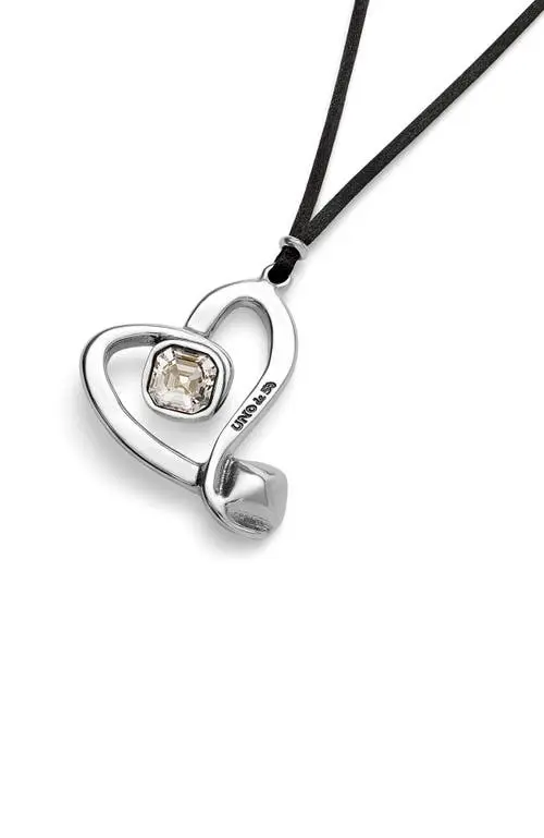 UNODE50 Long Sterling-plated Cord Pendant With Crystal Heart