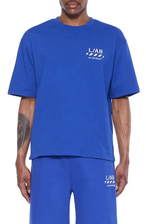 L/AB C/O OFF-WHITE Diagonal Stripe Logo Graphic T-shirt - Blue