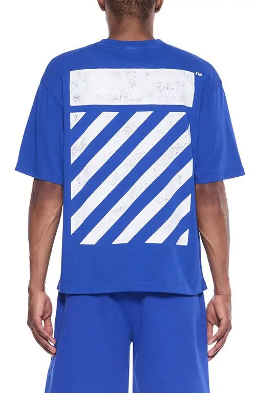L/AB C/O OFF-WHITE Diagonal Stripe Logo Graphic T-shirt - Blue