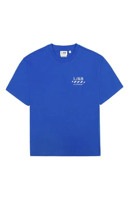 L/AB C/O OFF-WHITE Diagonal Stripe Logo Graphic T-shirt - Blue