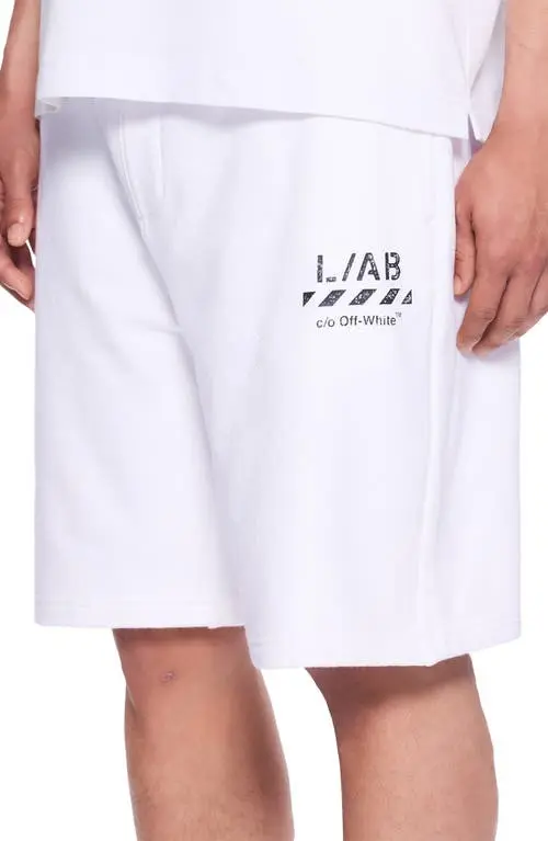 L/AB OFF-WHITE Off- Diagonal Logo Cotton French Terry Sweat Shorts - White