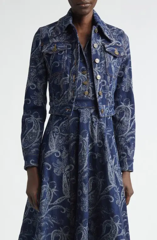 Etro Paisley Laser-etched Denim Jacket - Dark Blue