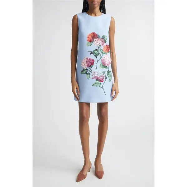 Carolina Herrera Hydrangea Embroidered Sleeveless Shift Minidress