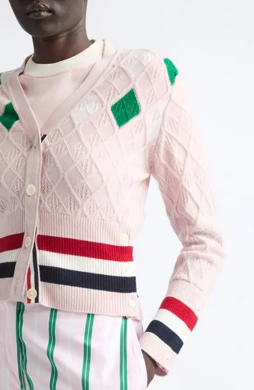 Thom Browne Argyle Intarsia Cashmere Pointelle Cardigan