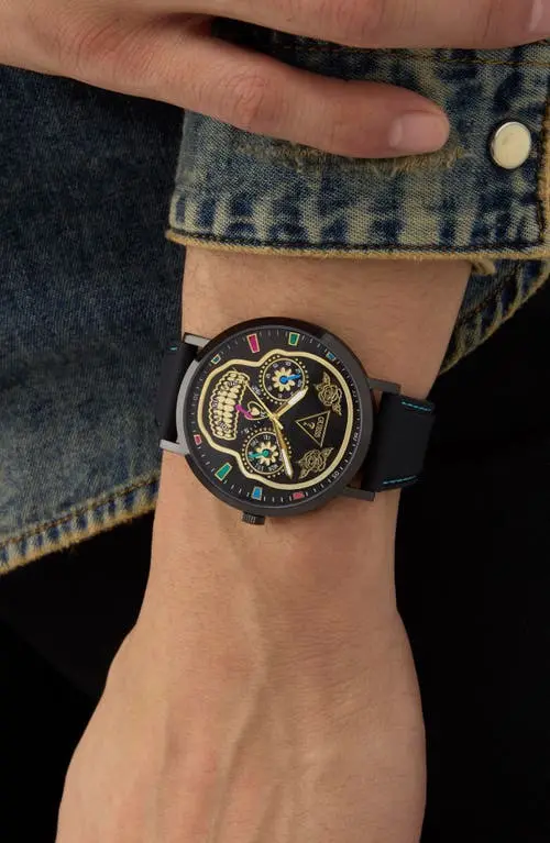 Guess Day Of The Dead Multifunction Silicone Strap Watch