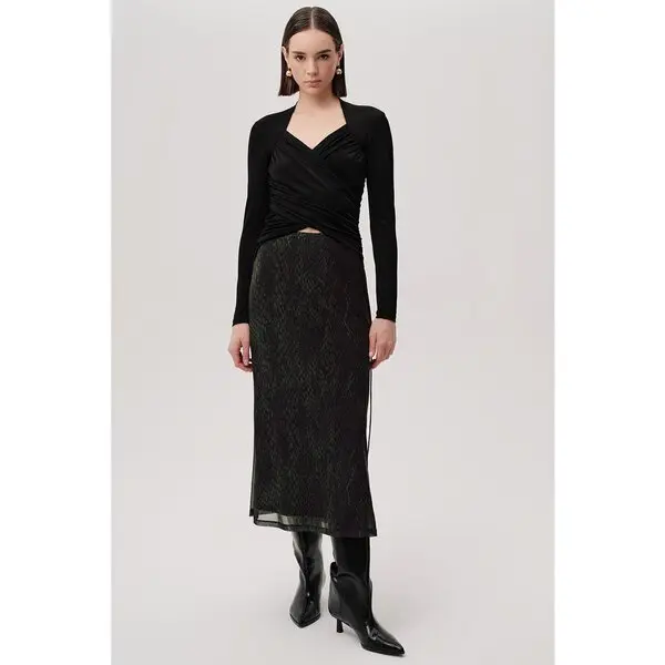 EXQUISE Snake Print Tulle Midi Skirt