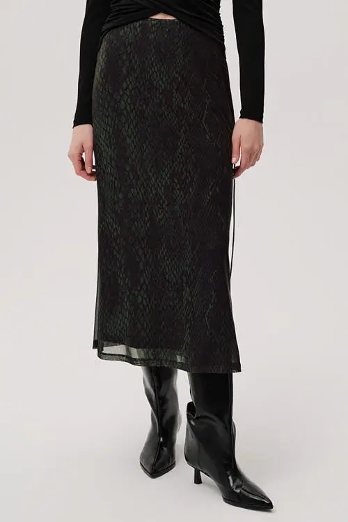 EXQUISE Snake Print Tulle Midi Skirt