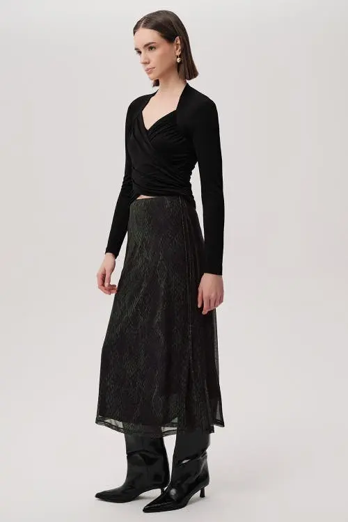 EXQUISE Snake Print Tulle Midi Skirt