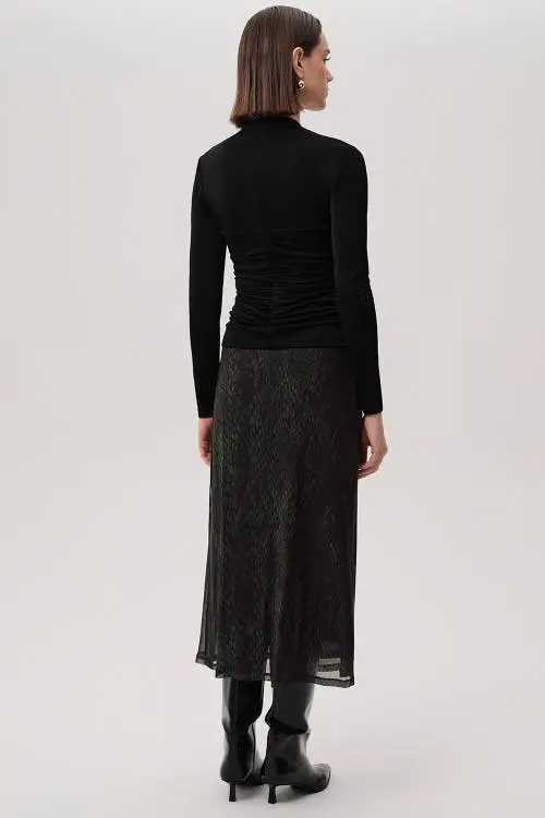 EXQUISE Snake Print Tulle Midi Skirt