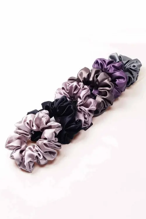 HAIR DRAMA CO. Silk Satin Scrunchies Set Of 6 - Purple