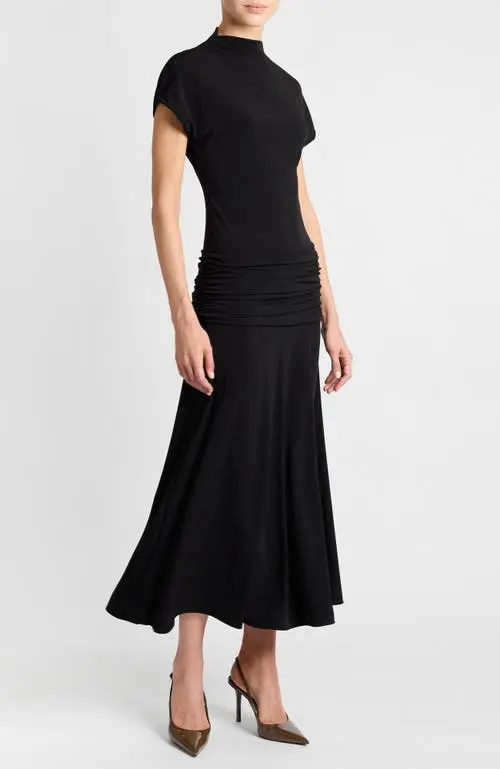 Santorelli Kardi Ruched Mock Neck Maxi Dress In Soft Jersey