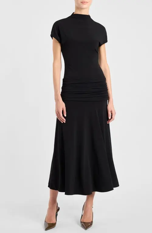 Santorelli Kardi Ruched Mock Neck Maxi Dress In Soft Jersey