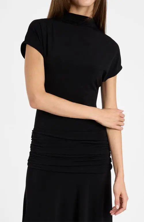 Santorelli Kardi Ruched Mock Neck Maxi Dress In Soft Jersey