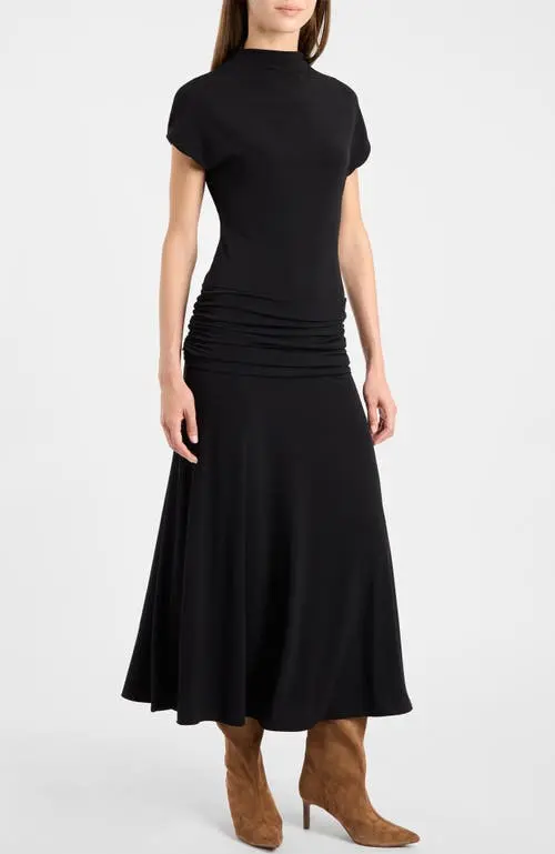 Santorelli Kardi Ruched Mock Neck Maxi Dress In Soft Jersey