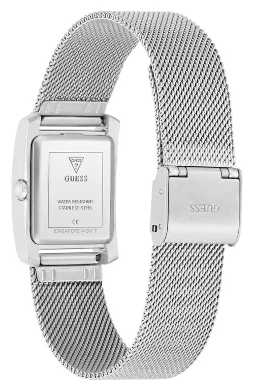 Guess Crystal Bezel Tank Mesh Strap Watch - White/silver