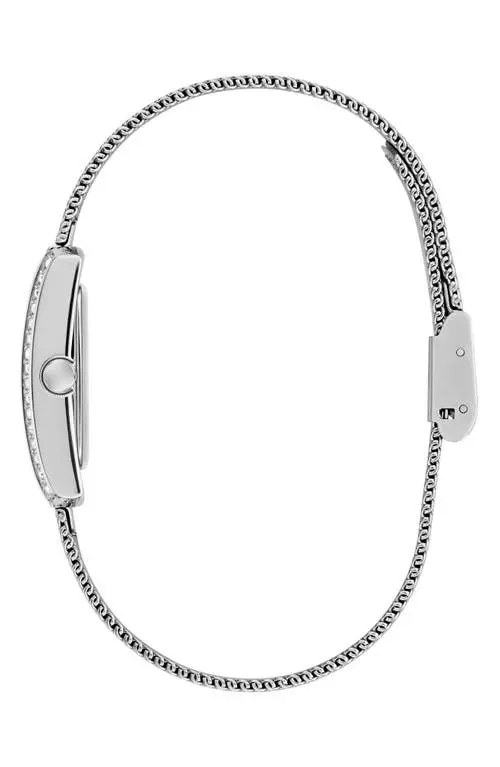 Guess Crystal Bezel Tank Mesh Strap Watch - White/silver