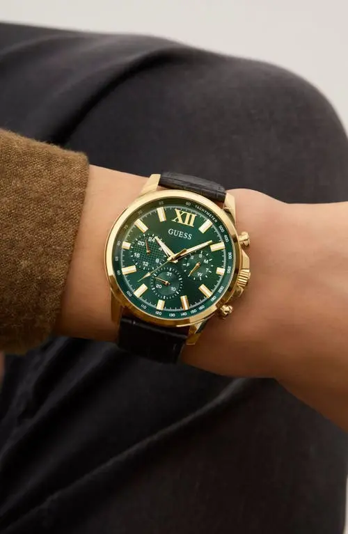 Guess Walker Green Dial Multifunction Leather Strap Watch