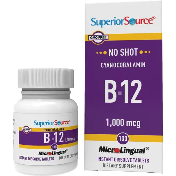 SUPERIOR SOURCE Vitamin B-12 Cyanocobalamin Sublingual Dissolvable Tablets - White