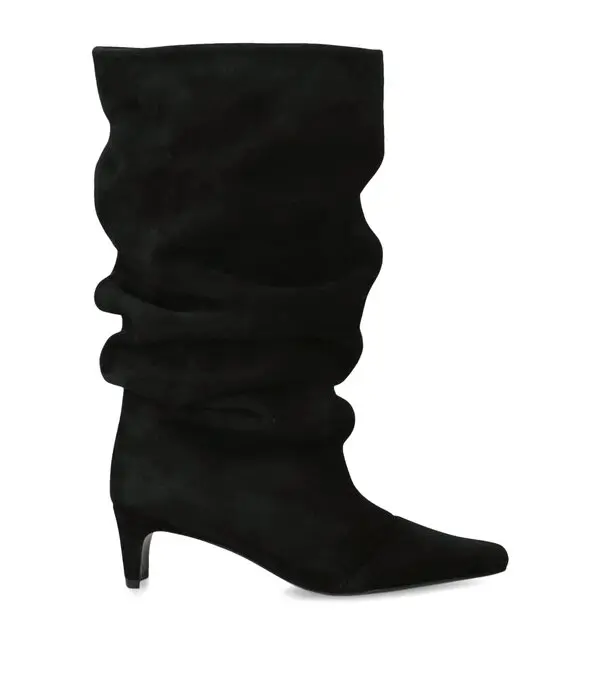 Staud Sueded Slouch Boots With Pointed Toe And Mid Heel