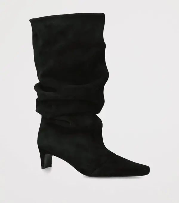 Staud Sueded Slouch Boots With Pointed Toe And Mid Heel