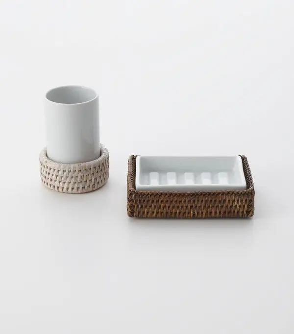 DECOR WALTHER Rattan-porcelain Toiletry Holder